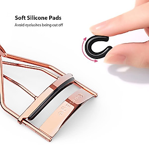 Rose Gold Eyelash Curler - Ergonomic Design, Exquisite Rose Gold, 5 Replaceable Silicone Pads & Storage Bag Included