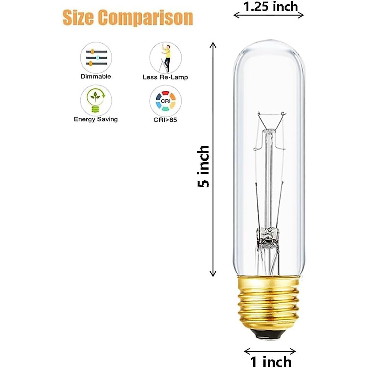 25 Watt T10 Clear Tubular Incandescent Light Bulb, Vintage Style Showcase Bulb,Showcase lamp, 2700K Soft White, E26 Medium Base, 280 Lumens,T10 Tubular Bulb (6)