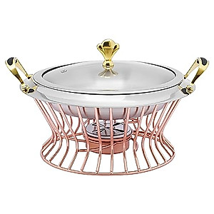 PaNeTnya 2L/2.11qt Round Chafing Dish Buffet Set,Stainless Steel Chafer Buffet Catering Chafers,Food Warming Tray for Parties,Graduation,Events (Red Copper)