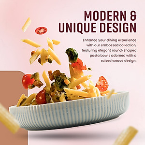 American Atelier 9-Inch Pasta Bowl (Set of 4) - 42 oz Unique Porcelain Dinner Bowls - Versatile Modern Dinnerware for Salads, Soups, Special Occasions & Casual Dining (Light Blue)