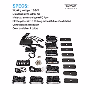 LUMENIX White Green LED Surface Mount Strobe Flashing Lights Kit w/Control Box, 8PCS Grille Side Marker Emergency Warning Caution Light for Vehicles Trucks SUV Cars Vans (Ultra Slim Sync Feature)