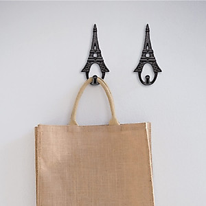 2 Pack Metal Double Hook Cast Iron Bar Decoration Retro Creative Wall Hanging (Eiffel Tower, 8.5×18×3.5cm)