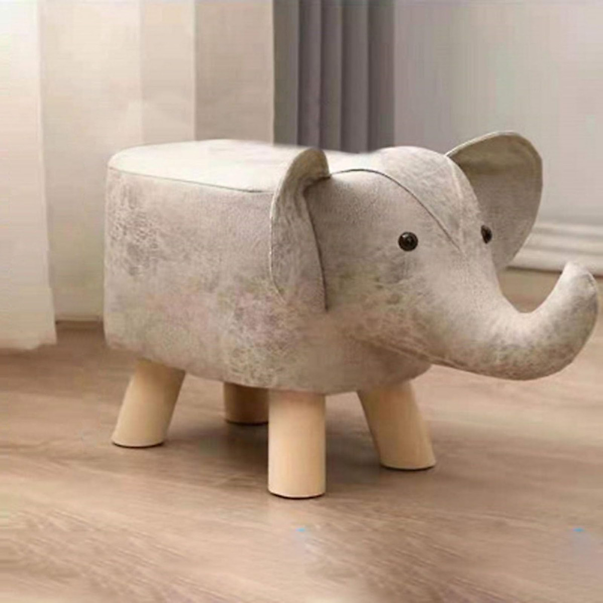 Animal Footstools, Cartoon Animal Shape Footstools, Cute Elephant Shaped Stool Ottomans, Mini Ottoman Furniture for Nursery, Bedroom, Playroom, and Living Room Decor, Multipurpose Small(Grey White)