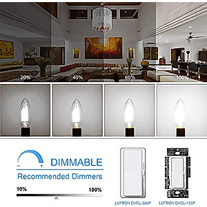 Candelabra LED Bulb, E12 Small Light Bulbs 5000K Daylight Dimmable - 60W Equivalent Ceiling Fan Bulbs Type B Edison Filament Candle Bulbs,Honesorn C35 B11 Clear Glass Chandelier Bulbs 600LM,Pack of 6
