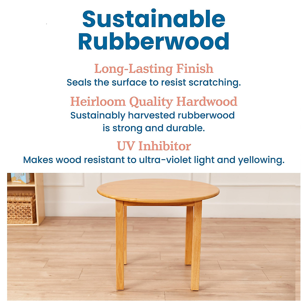 ECR4Kids 30in D Round Hardwood Table with 22in Legs, Kids Furniture, Honey