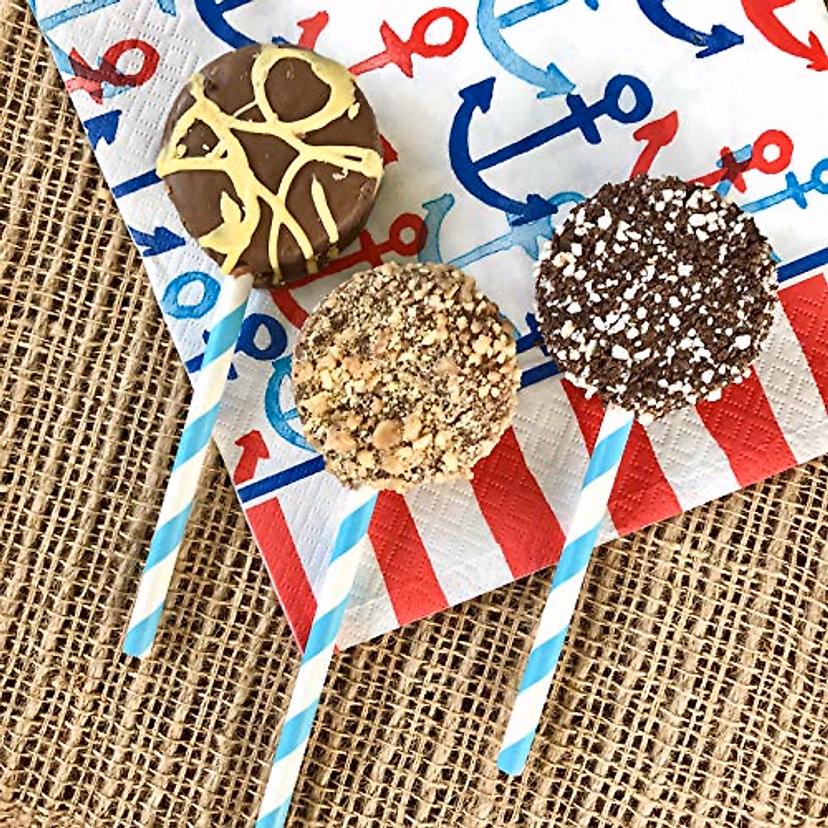 Outside the Box Papers Light Blue and Silver Stripe and Chevron Paper Straws 7.75 Inches 100 Pack Light Blue, Silver, White