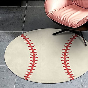YEAHSPACE Baseball Rug Round 40 inch Area Rug Bedroom Playroom Decorate (40 inch, Sports Baseball Beige)