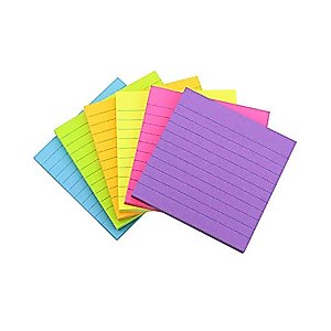 Early Buy 6 Bright Color Lined Sticky Notes Self-Stick Notes 3 in x 3 in, 100 Sheets/Pad, 6 Pads/Pack