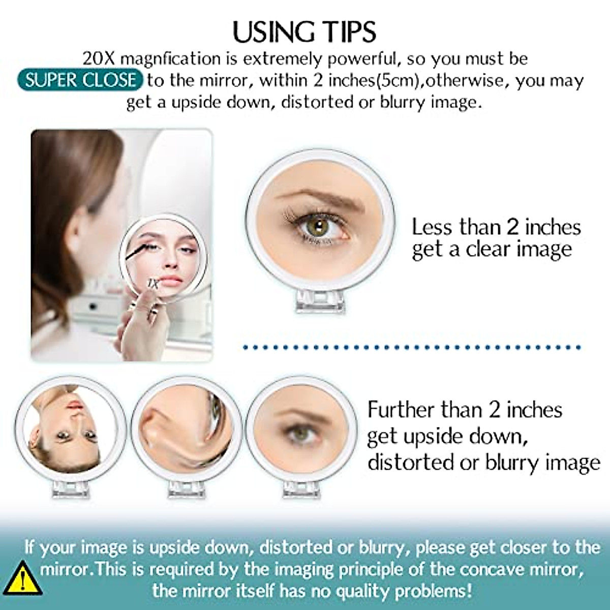 5Inch,20X Magnifying Mirror, Two Sided Mirror, 20X/1X Magnification, Folding Makeup Mirror with Handheld/Stand,Use for Makeup Application, Tweezing, and Blackhead/Blemish Removal. (Black)