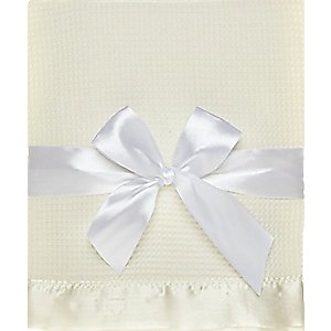 Quadow Thermal Waffle Weave Baby Blanket with Satin Nylon Trim (Ivory)