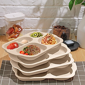 8 Pcs Large 12 Inch Unbreakable Divided Plates Section Plates Kids Food Tray 5 Compartment Plates Wheat Straw Toddlers Lunch Trays for Kid Toddler Children Adult Microwave Dishwasher Safe (Beige)