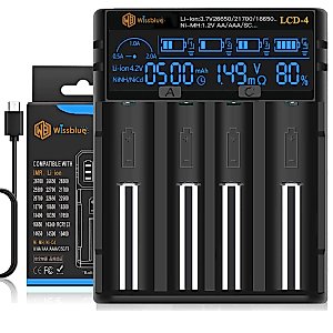 WISSBLUE 18650 Battery Charger, LCD Screen Can Display Capacity, Adjustable 2A 18650 Charger, Suitable for 26650 21700 18350 17500 14500 18650,NiMH NiCd AAA AA