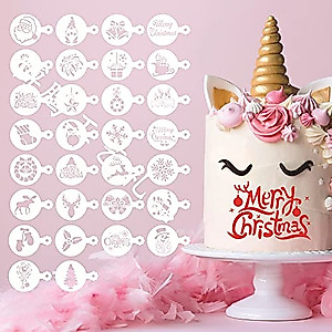 sunnei 30 Pieces Cookie Stencils Cake Templates Coffee Stencils Reusable Painting Cake Stencil Templates Embossing Moulds
