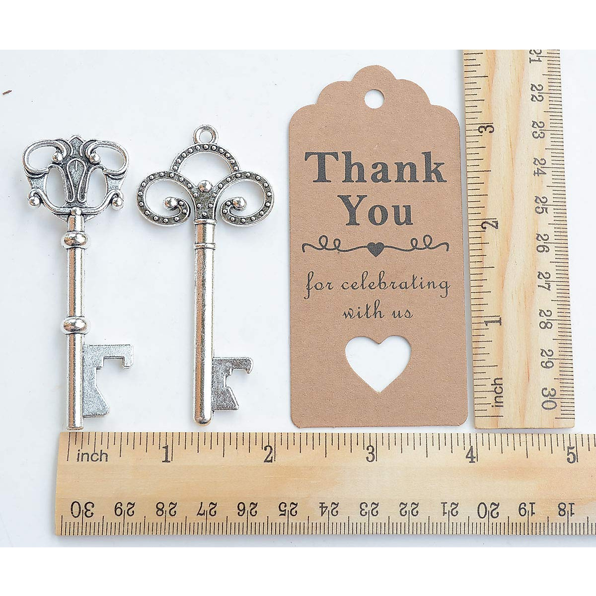 50 Pcs Silver Skeleton Key Beer Bottle Opener With 100 Pcs Thank You Card and 98 Feet Hemp Rope for Wedding Party Favors (50pcs Silver)
