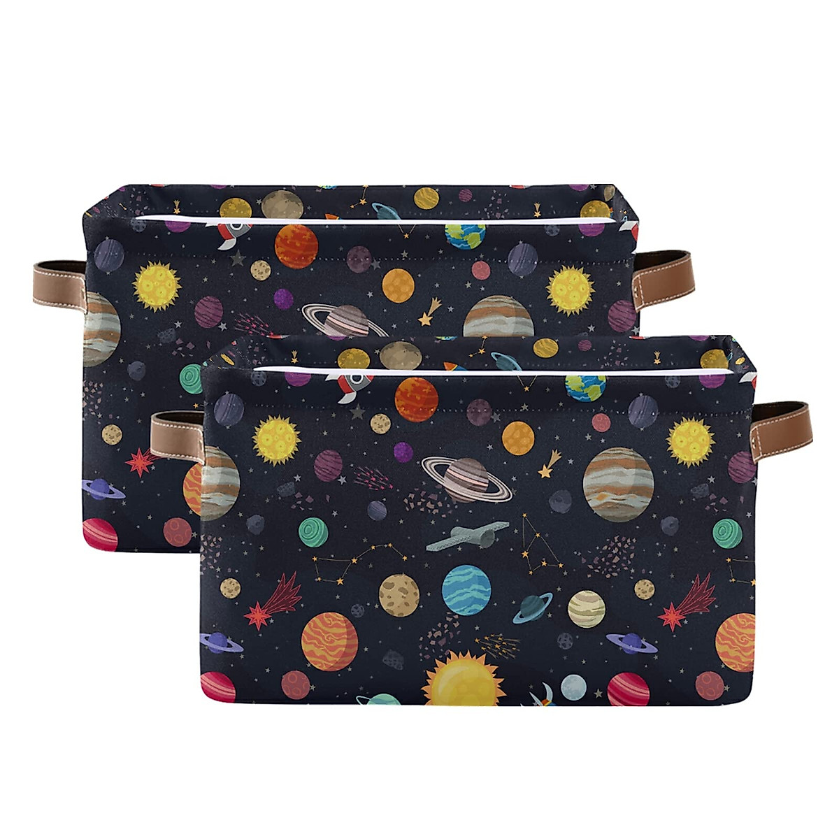 xigua Carton Space Spaceships Rectangular Storage Bin Canvas Square Storage Basket with Handles for Home,Office,Books,Nursery,Kid's Toys,Closet & Laundry