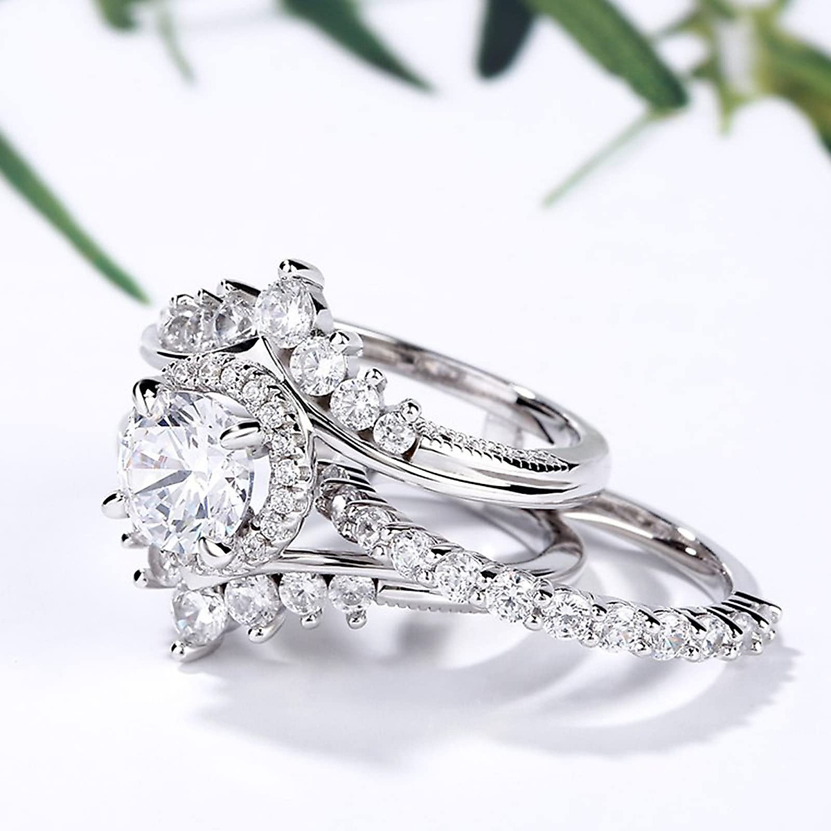 Jeulia Diamond Rings 1.9ct Interchangeable Band Halo Round Cut Sterling Silver Ring for Women Wedding Promise Bridal Set Engagement Anniversary Vintage Crown with Jewelry Gift Box (9)