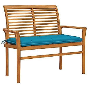 Natulvd Outdoor Wooden Bench with Cushion, Garden Park Bench Furniture, All-Weather Loveseat Bench for Patio, Lawn, Balcony, Yard, Porch - Blue