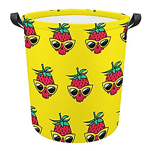 Skull Strawberry Large Laundry Basket Hamper Bag Washing with Handles for College Dorm Portable