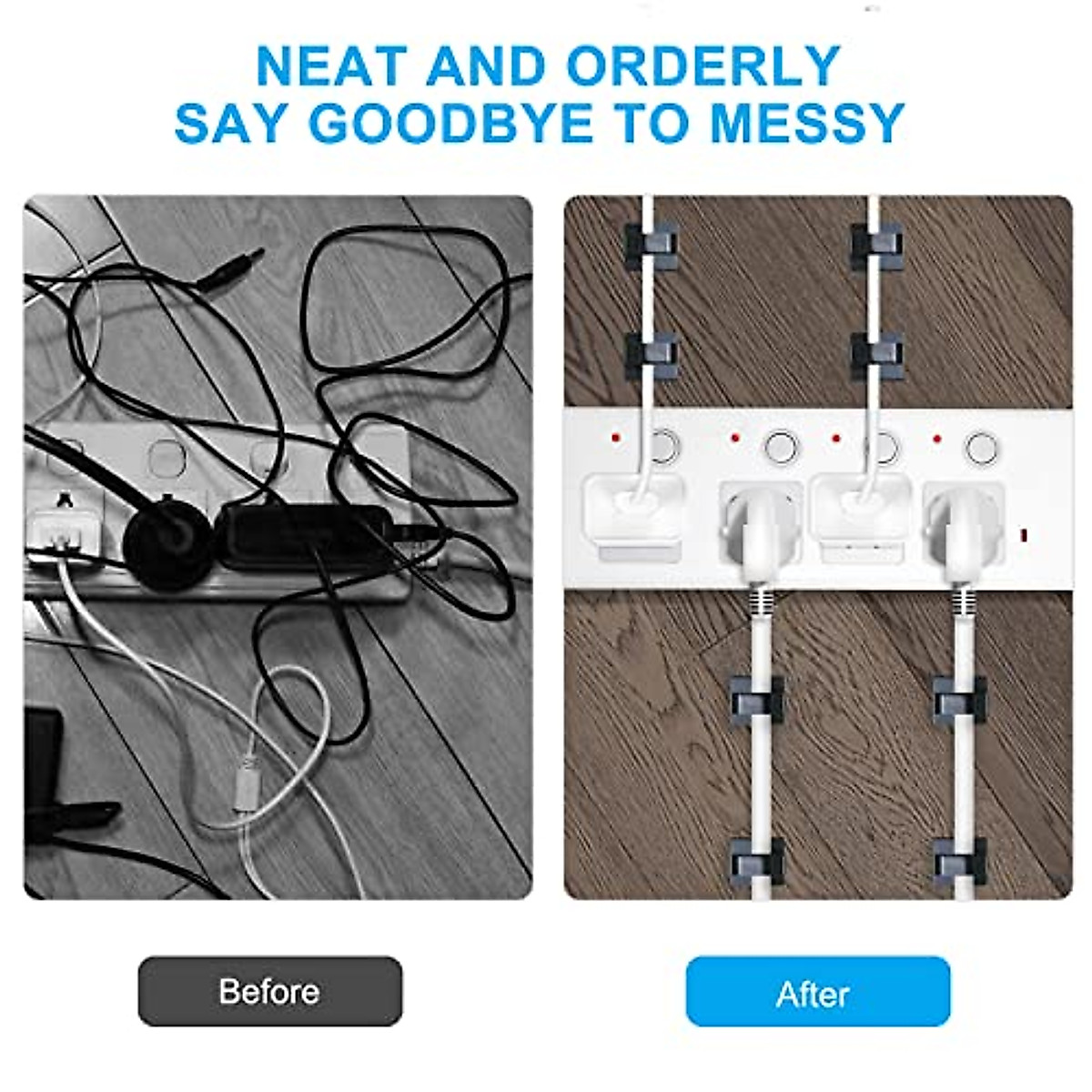 50 PCS Cable Clamps, Professional Desktop Cable Cords Management, Wire Clip, Premium Sticky Cable Organizer for Office, Study, Bedroom, Car. Alondra. (Black)