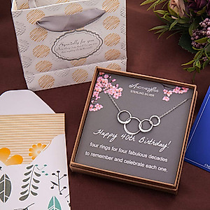 AnotherKiss 40th Birthday Gifts for Women, Sterling Silver 4 Circle Necklace for Her, 4 Rings for 4 Decades Jewelry Gift Idea