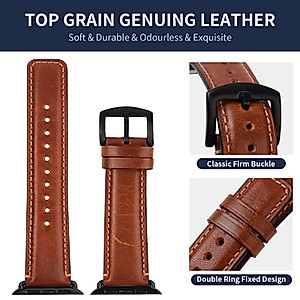 Wristitani Compatible With Apple Watch Band 49mm 45mm 44mm 42mm 41mm 40mm 38mm, Oil Wax Leather Watch Band for iWatch Series 9/8/7/6/SE/5/4/3/2/1, Vintage Replacement Wristband for Men Women