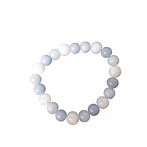 LKBEADS Natural Angelite, Aquamarine & Moonstone 10mm rondelle smooth 7inch Semi-Precious Gemstones Beaded Bracelets for Men Women Healing Crystal Stretch Beaded Bracelet Unisex