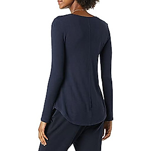 Daily Ritual Women's Cozy Knit Standard-Fit Long-Sleeve Shirttail Hem Crewneck Shirt, Navy, Medium