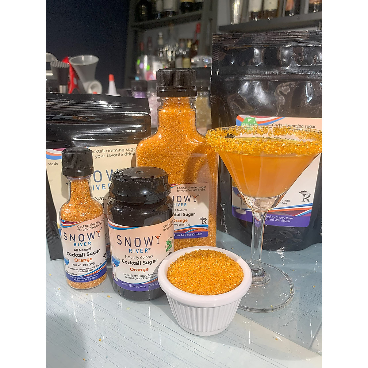 Snowy River Orange Cocktail Rimmer - Kosher Certified Natural Orange Colored Cocktail Sugar (4oz)