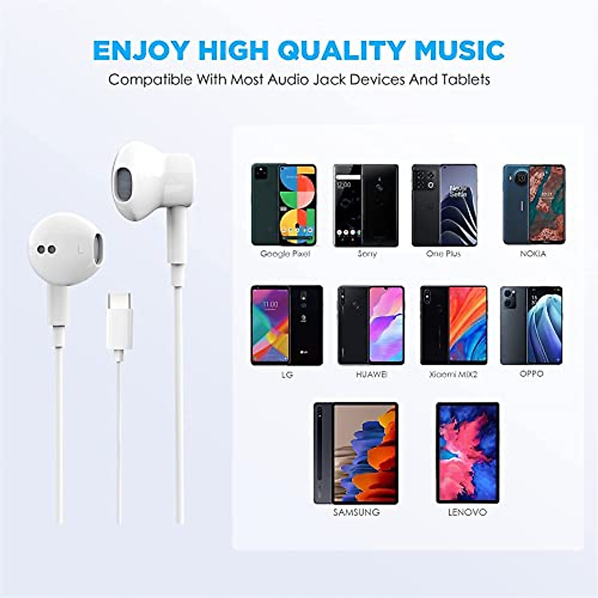 2 Pack-USB C Headphones Earbuds, Type C Earbuds Wired Earphones with Microphone & Remote Control Noise Cancelling in-Ear Headset for iPad Pro, Galaxy S23/S22/S21/S20/Ultra Note 10/20, Pixel 7/6/6a/5/4
