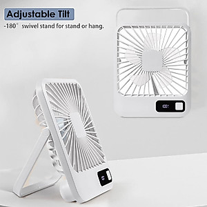 Venanoci LAAAZY Small Desk Fan, Portable USB Rechargeable Fan, Tilt Folding Personal Mini Fan with 2000mAh Battery and LCD Display, Strong Wind, Ultra Quiet, 5 Speed Modes for Office, Home, Camping