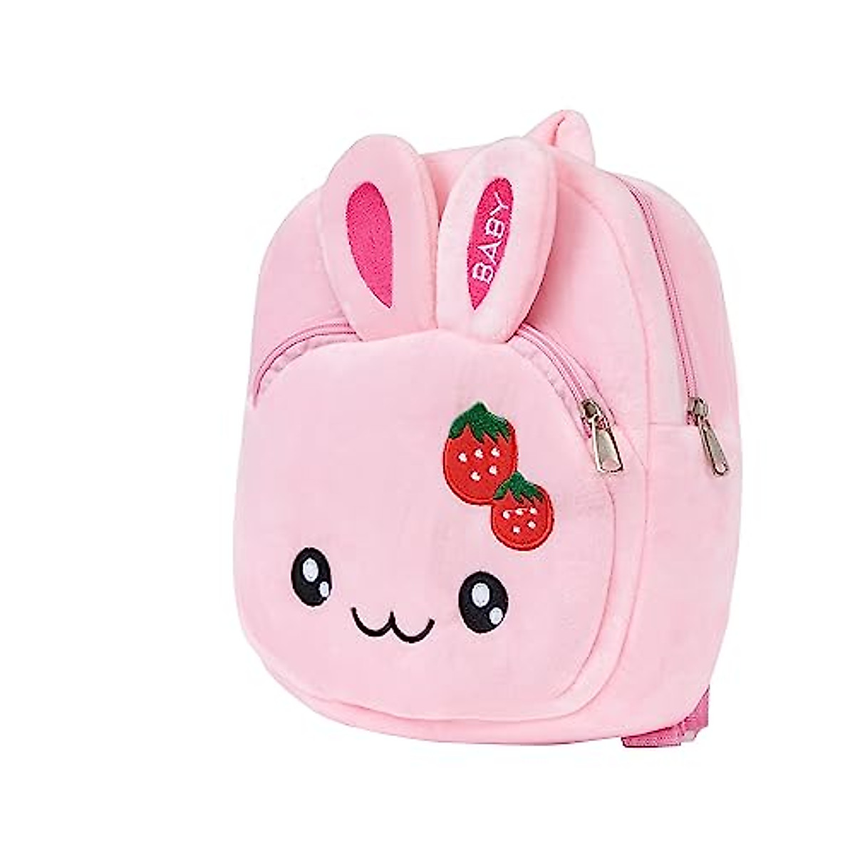 Kids Small Backpack Set - Animal Plush Backpack For Kids - Cute & Functional With Fun Accessories - Includes Cartoon Stickers and Mini Color Pencil Tubes - (Pink Rabbit)