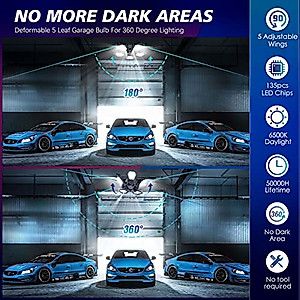 Motion Sensor Garage Light 150W Deformable Garage Ceiling Light Bulb 15000LM LED Garage Lights Motion Activated Garage Light with 5 Adjustable Panels for Garage Basement Attic Warehouse Workshop