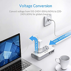 BESTEK 200W Voltage Converter 100V to 240V with 4-Port USB Charging All World Contries to US Travel Charger (White)