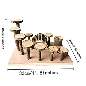 Hamster Playground Wooden, Small Animal Activity Toys Set – Climbing Ladder Bendy Bridge Food Bowl Stand Platform Chew Toy for Syrian Hamster Mouse Gerbil Chinchilla Rat