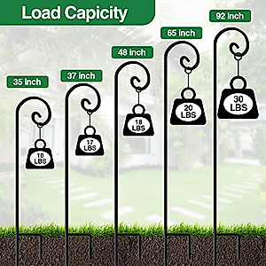 BEAU JARDIN 4 Pack Shepherd Hook 37 inch 2/5 inch Thick Premium Heavy Duty Rust Resistant Shepards Garden Outdoor Hanging Plants Hanger Light Lanterns Mason Jar Wind Chimes Wedding Black BG17401