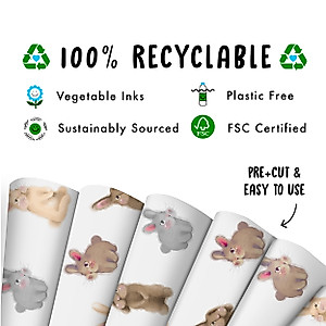 CENTRAL 23 - Easter Bunny Wrapping Paper for Girls Kids Boys - 6 Sheets of Gift Wrap for Boys - Fluffy Bunnies - For Men Women - For Birthdays - Easter Decorations Religious - Recyclable