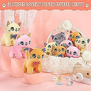 Chalyna 12 Pcs Cute Stuffed Animal Toy 4 Inch Mini Plush Mermaid Tiger Turtle Puppy Pig Alpaca Cat Ornaments Stuffed Doll Keychain Handbag Pendant for Birthday Party Favors DIY Home Decor(Cat Style)