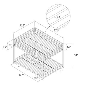 DHP Miles Low Metal Bunk Bed Frame for Kids, With Built-in Ladder, High Guardrail and Metal Slats, Floor Bed Bottom Bunk, No Boxspring Required, For Small Spaces, Full-Over-Full, Blue