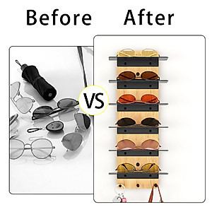 XEENEW Sunglasses Storage Organizer, Eyeglasses Holder Sunglasses Display Rack Wall Mounted,Sunglasses Holder for Bedroom, Living Room, Entryway (Black)