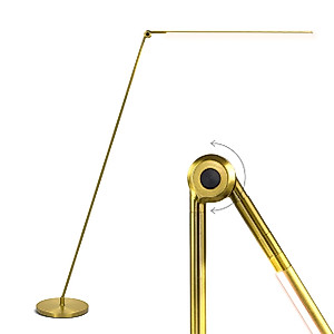 Brightech Libra LED Floor Lamp - Contemporary Minimalist Standing Lamp - Floor Reading Lamp for Over Chair - Adjustable Pivoting LED Head with Built-in Dimmer and Color Changing LED - Brass