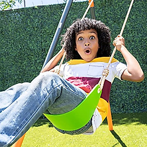 Jungle Warrior Anaconda Metal Swing Set with 45" Saucer Swing, 2 Sling Swings, Rock Climbing Wall and 5ft Slide with Slide