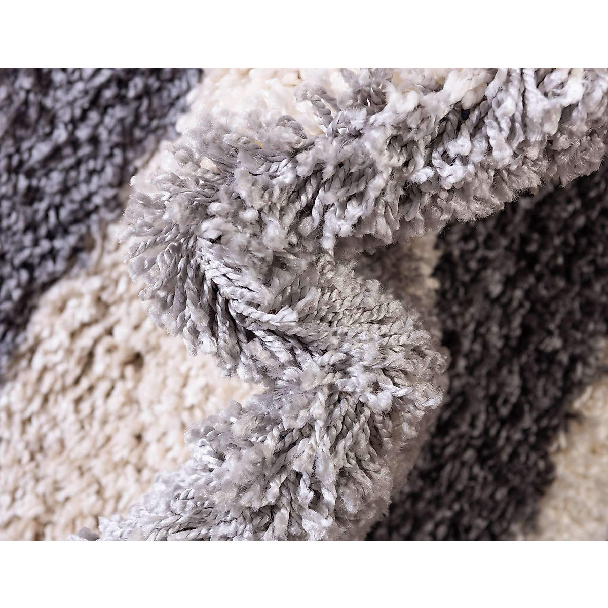 Unique Loom Hygge Shag Collection Modern Moroccan Inspired, Geometric Design, Plush & Cozy Area Rug, Rectangular 9' 0" x 12' 0", Gray/Ivory