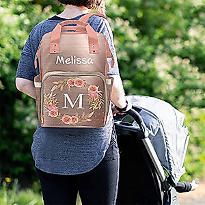 InterestPrint Personalized Pink Floral Diaper Backpack Personalized Mommy Nursing Baby Bags Nappy Bag Casual Travel BackPack for Mom Girl
