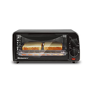 Elite Gourmet ETO236 Personal 2 Slice Countertop Toaster Oven with 15 Minute Timer Includes Pan and Wire Rack, Bake, Broil, Toast, Black