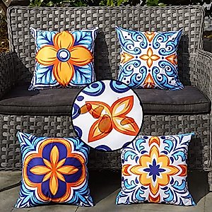 ONWAY Outdoor Pillow Covers Waterproof 16x16 Set of 4 Floral Boho Decorative Throw Cushion Cover Farmhouse Pillows for Bench Couch Patio Furniture