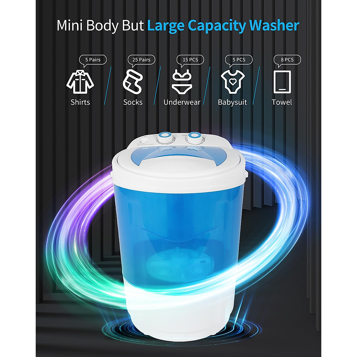 Muhub Portable Twin Tub 16.5lbs Mini Washing Machine,Compact Semi-automatic Washer and Spin Combo,Top Load,Portable Washer for Dorms,Apartments,RVs(White & Gray)