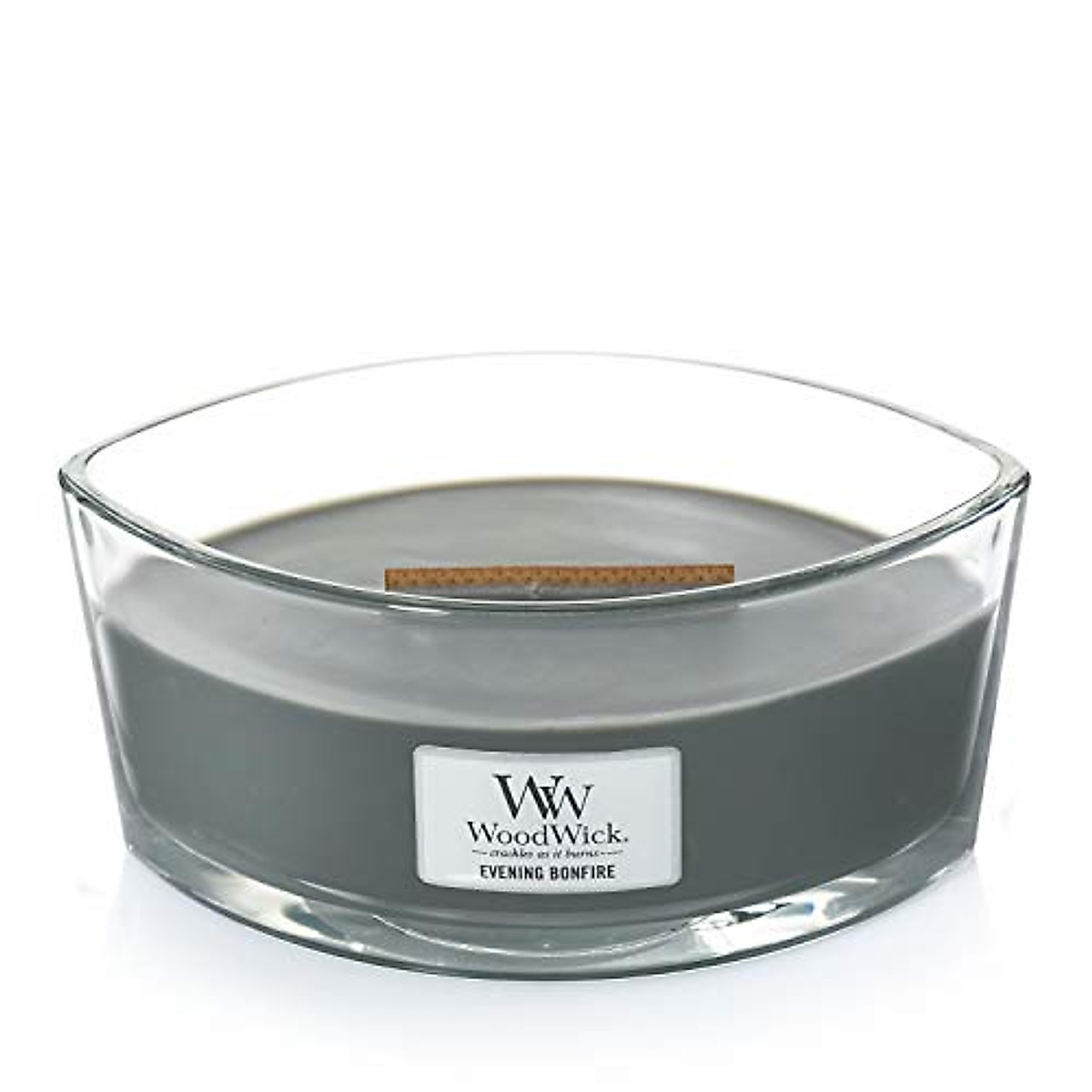 WoodWick Ellipse Scented Candle, Evening Bonfire, 16oz | Up to 50 Hours Burn Time, Gray & Evening Bonfire Medium Hourglass Candle, 9.7 oz.