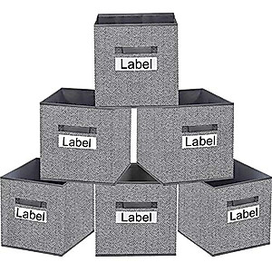 13 Inch Cube Storage Organizer Bins-Foldable Fabric storage Cubes Bin Container Box with 2 Sturdy Handles for Boys,Girls,Nusery,Clothes,Pantry Closet,Shelf,Kids Room Set of 6,herringbone pattern(Grey)