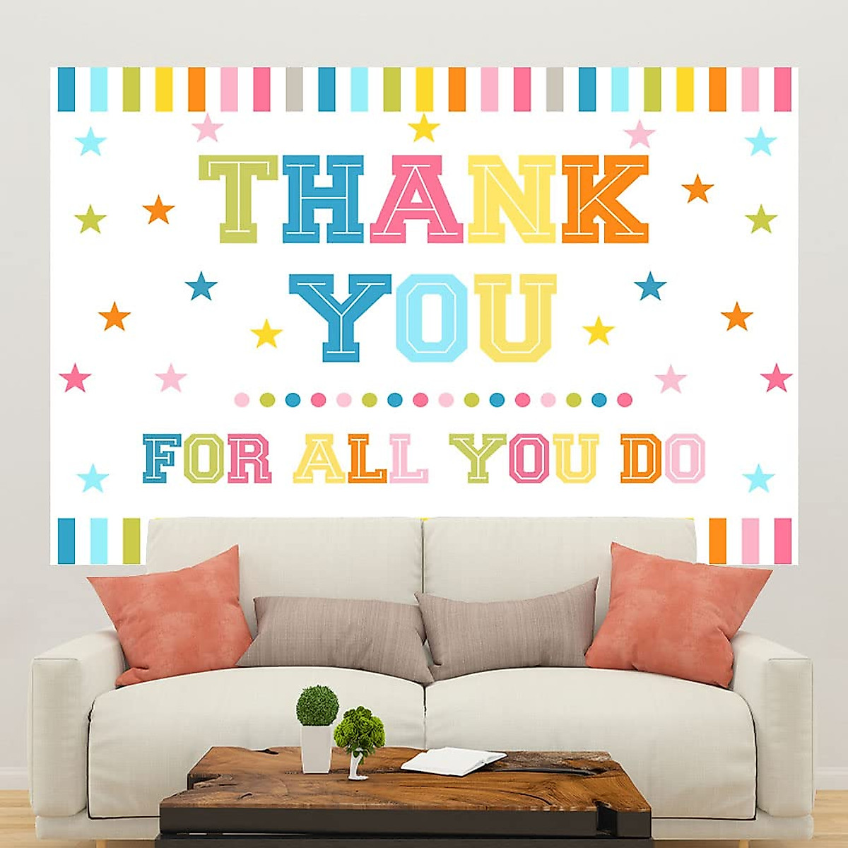 Ticuenicoa 5×3ft Thank You Backdrop Colorful Photography Background Thanks for Teachers Employees Thank You First Responders Support Doctors Nurses Party Decorations Banner Props