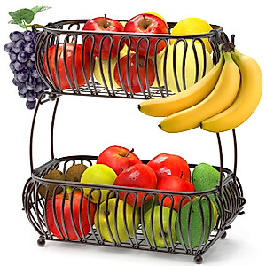 Simple Houseware 2-Tier Countertop Oblate Fruit Basket Holder, Bronze